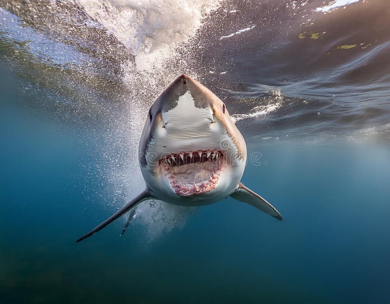 Great White Shark Attacking in the Ocean. Stock Illustration ...