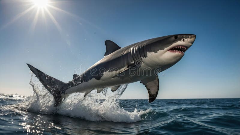 A Great White Shark Breaches the Ocean S Surface, Creating a Dramatic ...