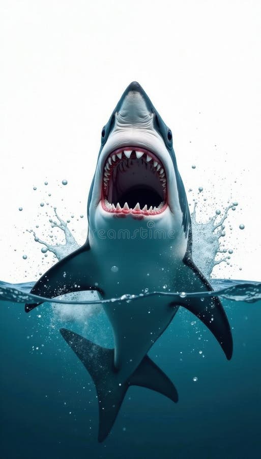 Great White Shark Breaches, Water Explodes Near Camera, Ocean, Sea Creature Stock Illustration ...