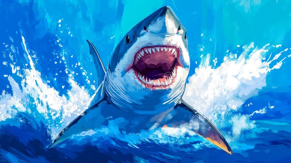 Great White Shark Breaching from the Ocean with Jaws Open Stock Image ...