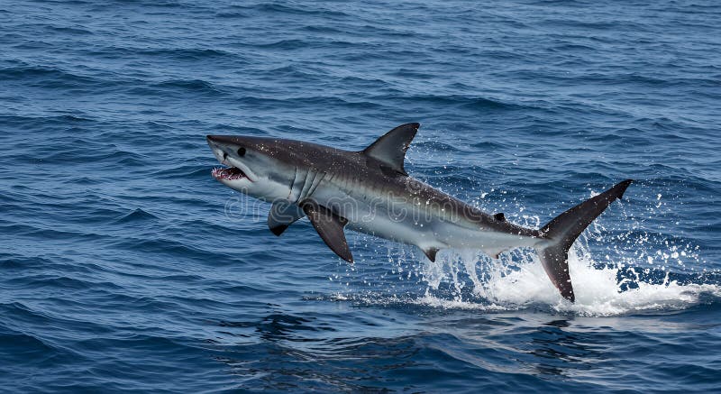 Great White Shark Breaching Ocean Surface in Spectacular Display of ...