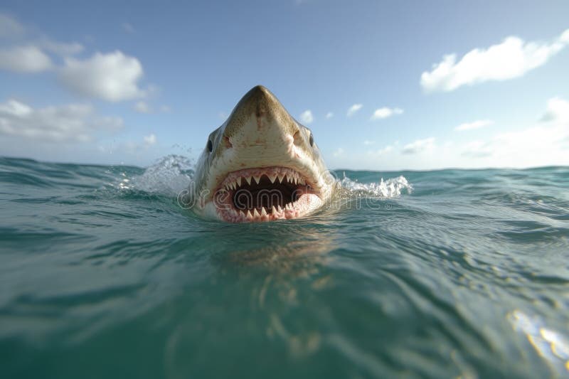 A Great White Shark is Breaking the Surface of the Ocean with Its Mouth ...
