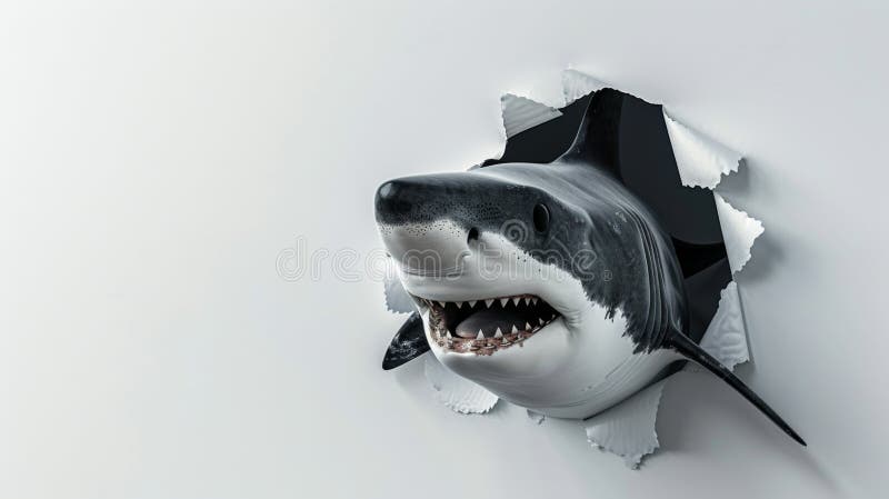 Great White Shark Breaking through Wall Stock Illustration ...