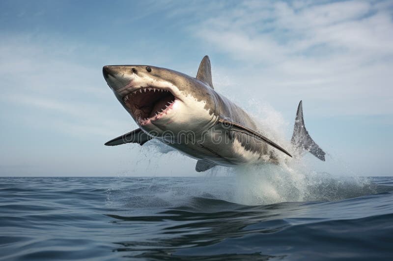 Great White Shark Caught in Mid-air during Breach Stock Image - Image ...