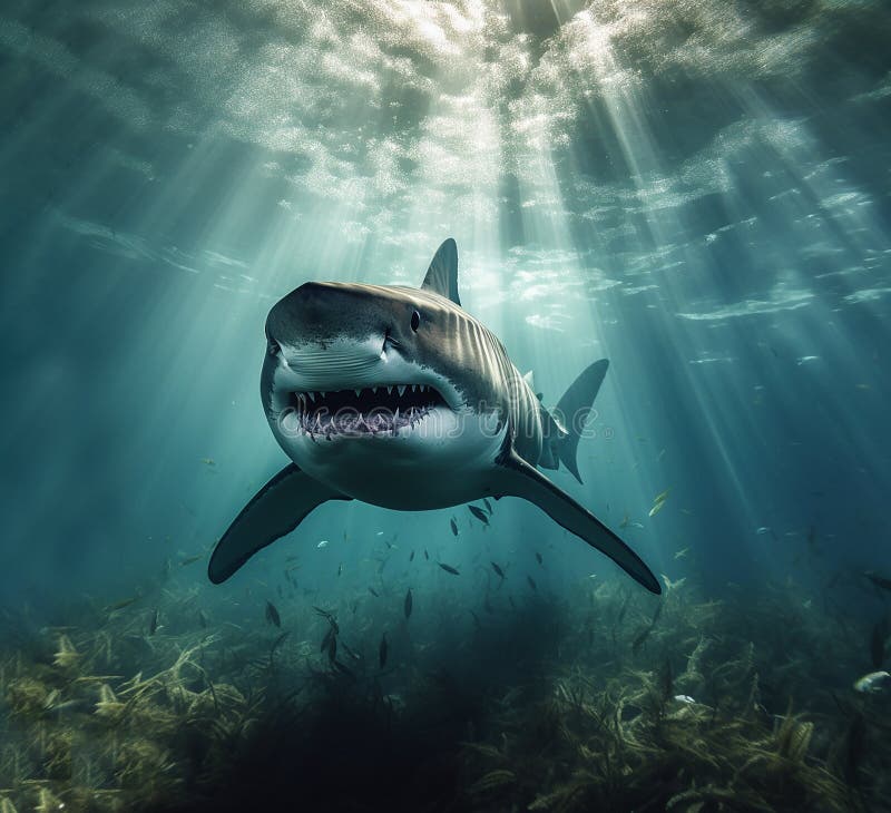 Great White Shark Close Up Shot Underwater. Stock Illustration ...