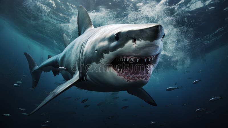 Great White Shark Emerging with Open Jaws Stock Illustration ...