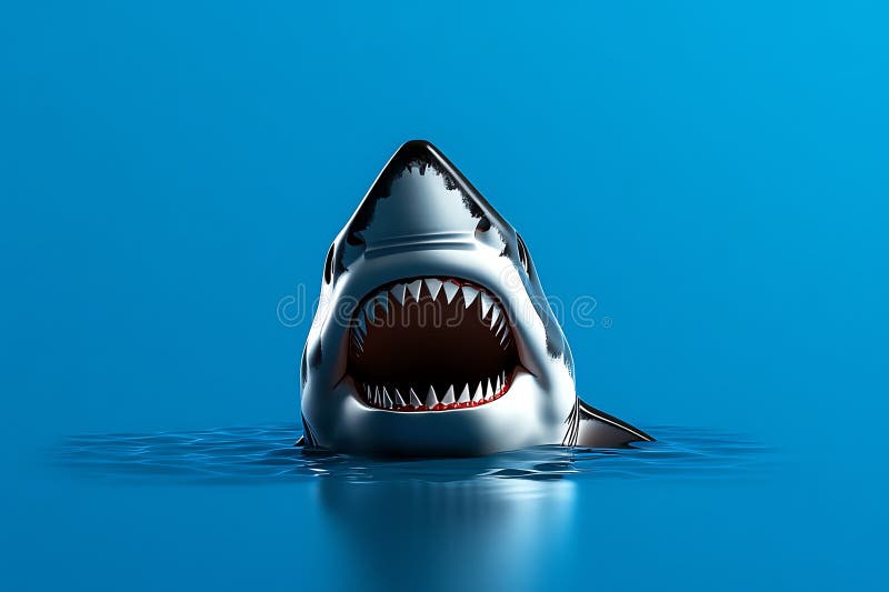 A Great White Shark with Its Mouth Open, Showing Sharp Teeth, in Blue ...