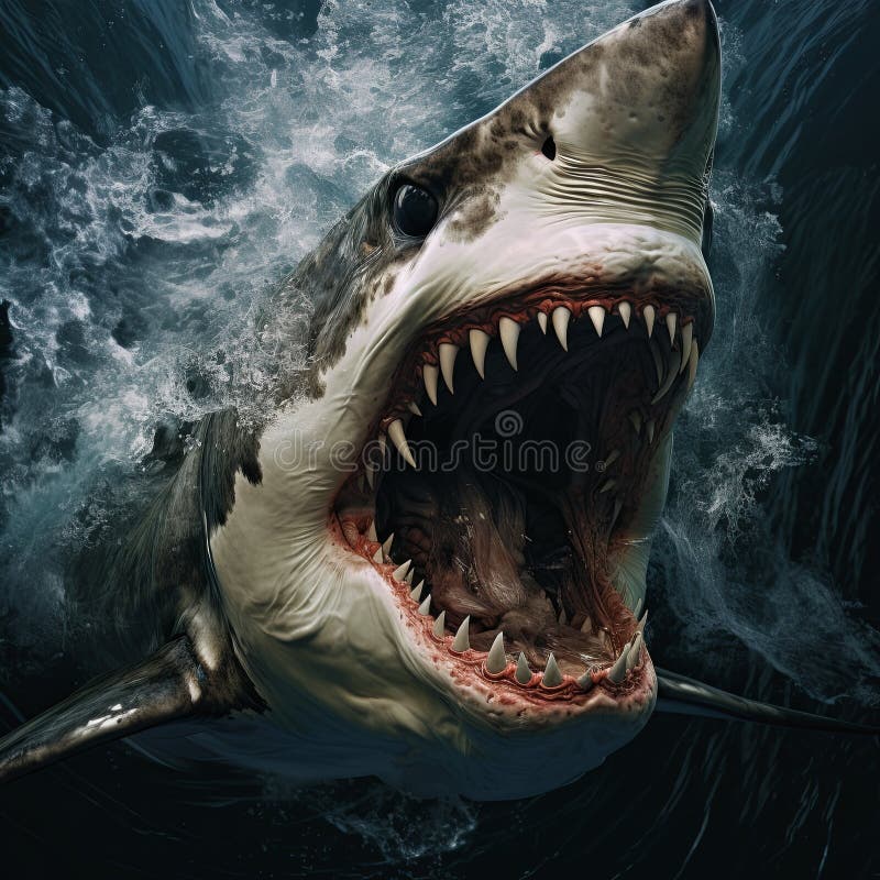 Great White Shark Jaws Open Wide a Terrifying Underwater Predator in ...