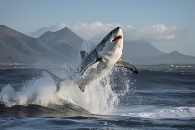 A Great White Shark Jumping Out of the Water Creates a Thrilling Image ...