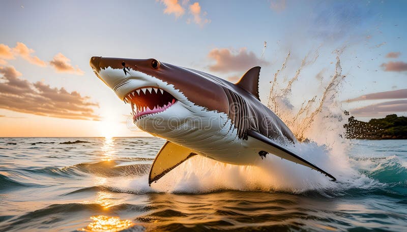 Great White Shark Jumping Out of Water Stock Illustration ...