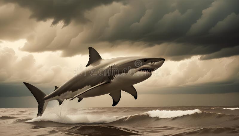 A Great White Shark Leaping Out of the Water, Creating a Splash As it ...