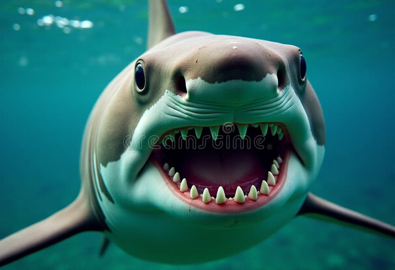 Great White Shark with Open Jaws Underwater Close-Up Stock Image ...