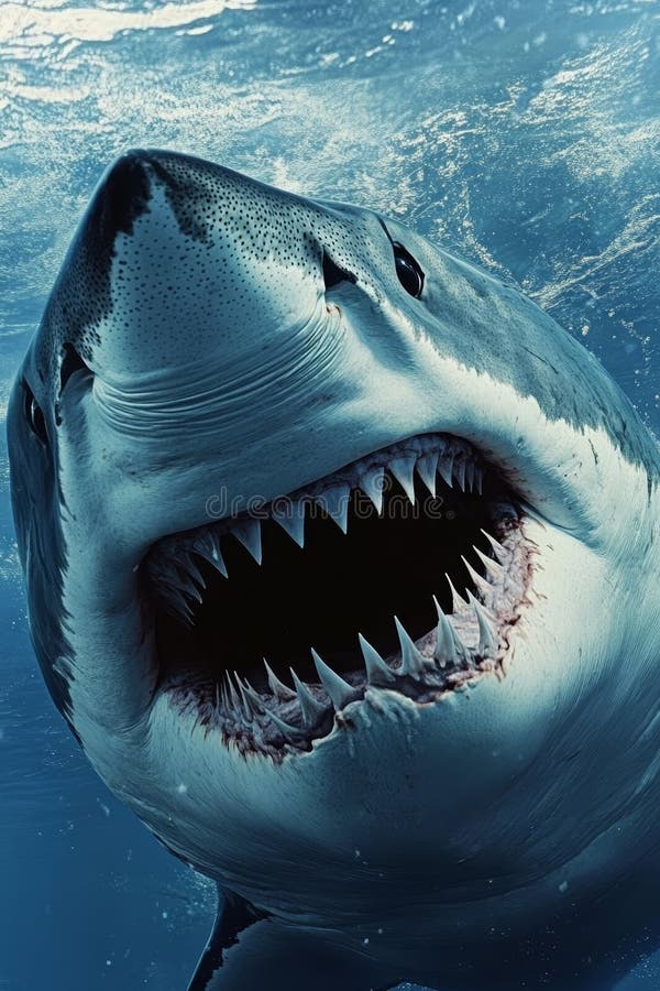 Great White Shark with Open Mouth, Showing Rows of Sharp Teeth ...