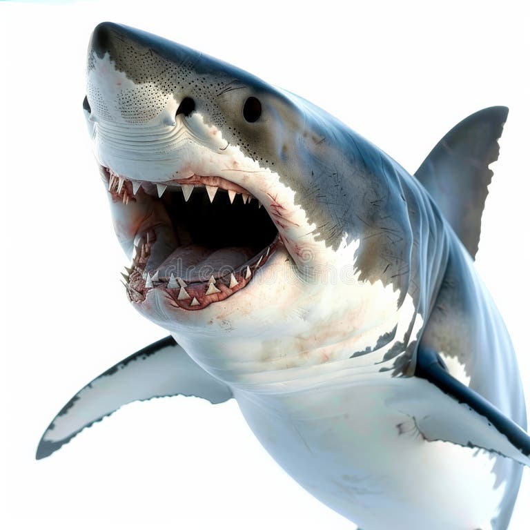 A Great White Shark with Sharp Teeth and Sleek Body, Isolated on White ...