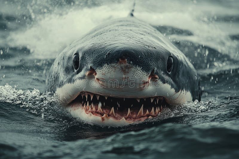 Great White Shark Showing Its Teeth while Swimming in the Ocean Stock ... Great White Shark Showing Its Teeth while Swimming in the Ocean Stock ...