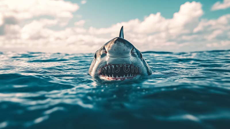 Great White Shark Showing Teeth while Swimming in Ocean Stock Photo ...