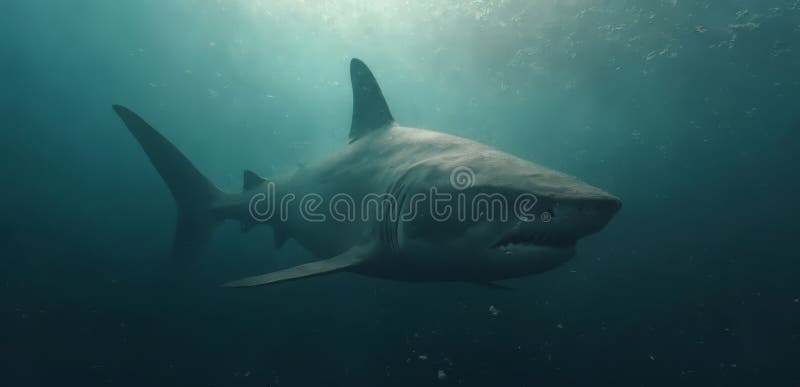A Great White Shark Swimming in the Ocean with Its Mouth Open Stock ...