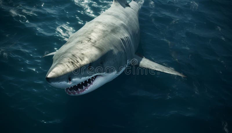 Great White Shark Swimming in the Ocean, with Its Sharp Teeth and ...
