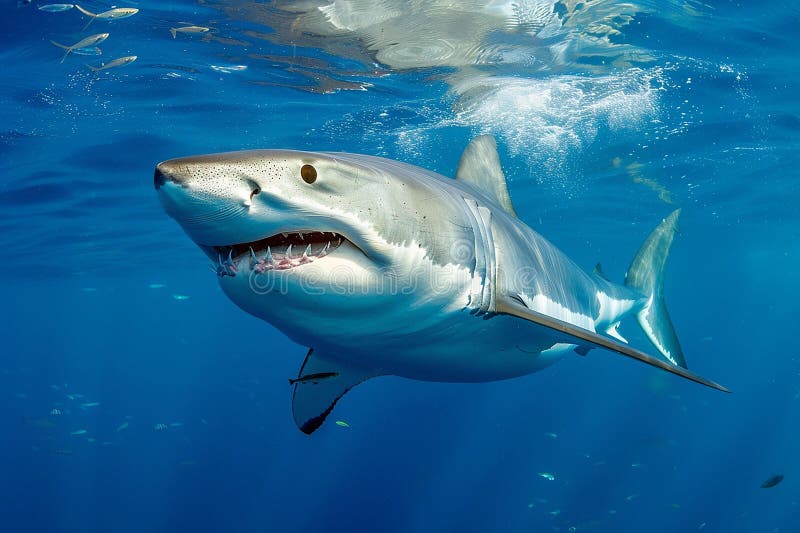 Great White Shark Swims in the Open Ocean Stock Illustration ...
