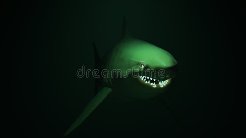 Great White Shark Underwater with Glowing White Sci Fi Eyes and Teeth ...