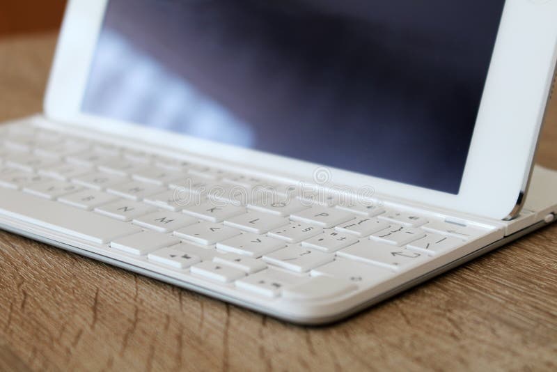 Great White Tablet with Modern Keyboard at Office Stock Image - Image ...