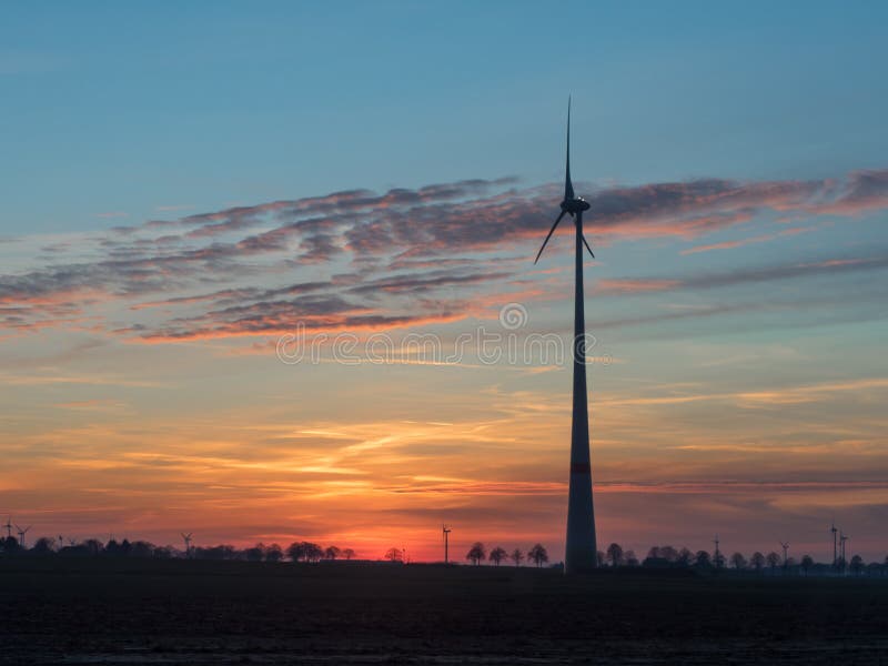 Great Wind Turbine at Sundown Stock Photo - Image of plant, blue: 90454648
