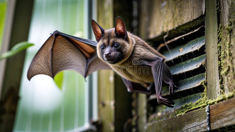 Greater Broad-nosed Bat Perched Above Greenhouse Vent Stock ...