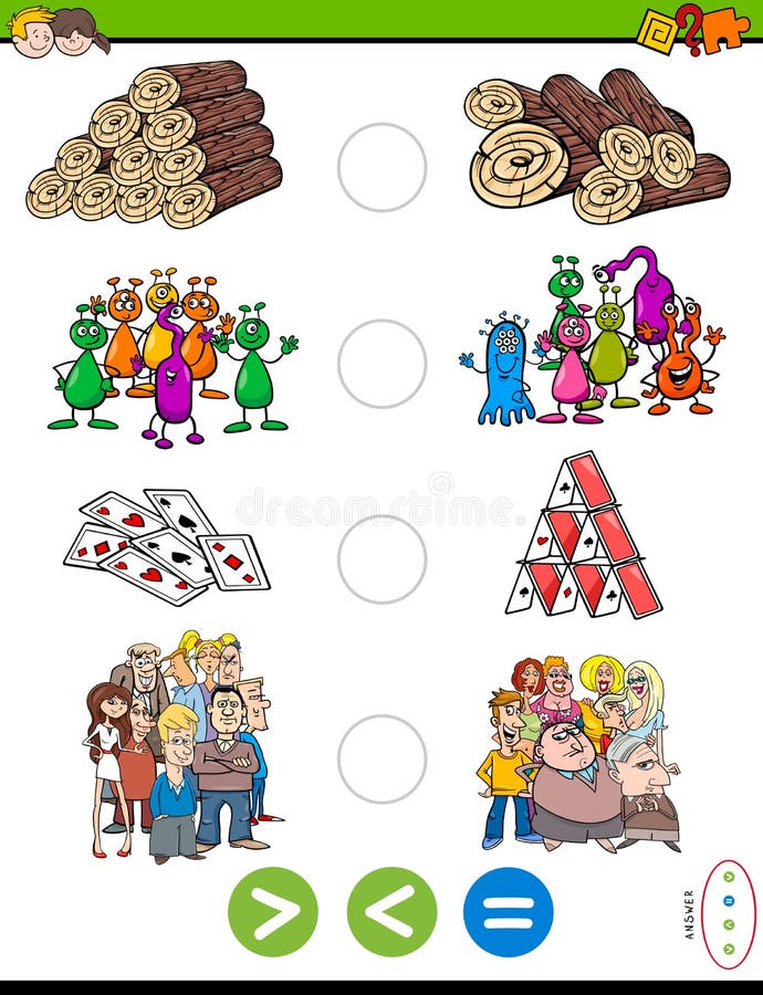 Greater less or Equal Cartoon Puzzle Game Stock Vector - Illustration ...