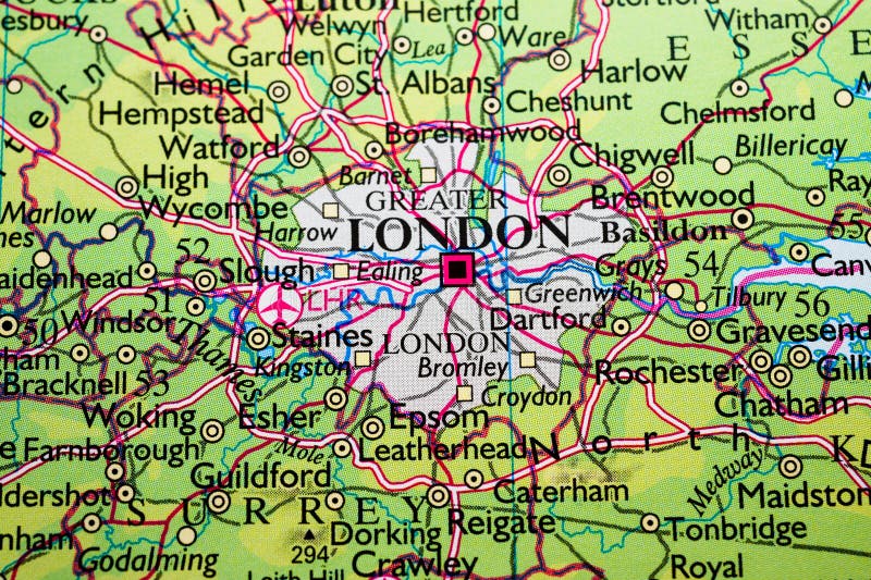 Greater London England Map with Roads and Transport.. Stock Image ...