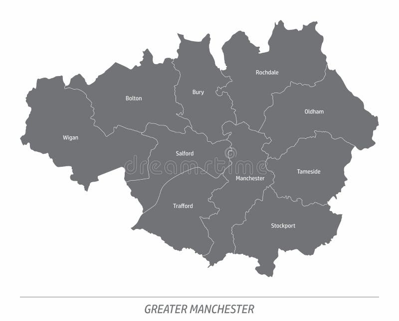 Greater Manchester Administrative Map Stock Vector - Illustration of ...