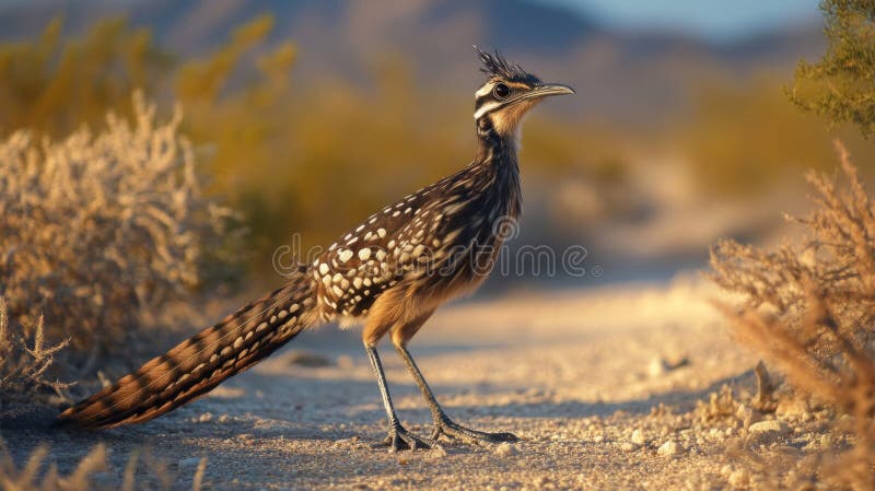 Greater Roadrunner in Desert Habitat at Golden Hour Stock Illustration ...