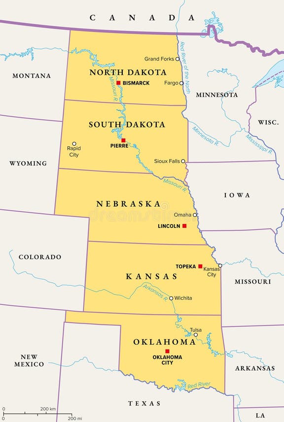 Great Plains Region of the United States, Political Map of the Plains ...
