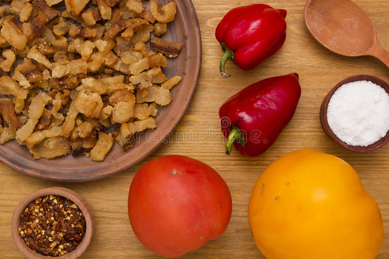 Greaves of fat stock image. Image of frying, crispy, cloth - 64238977