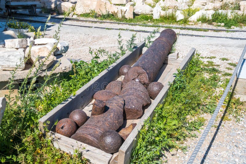 Greece, Athens, Acropolis, Big Ancient Cannon Stock Image - Image of ...