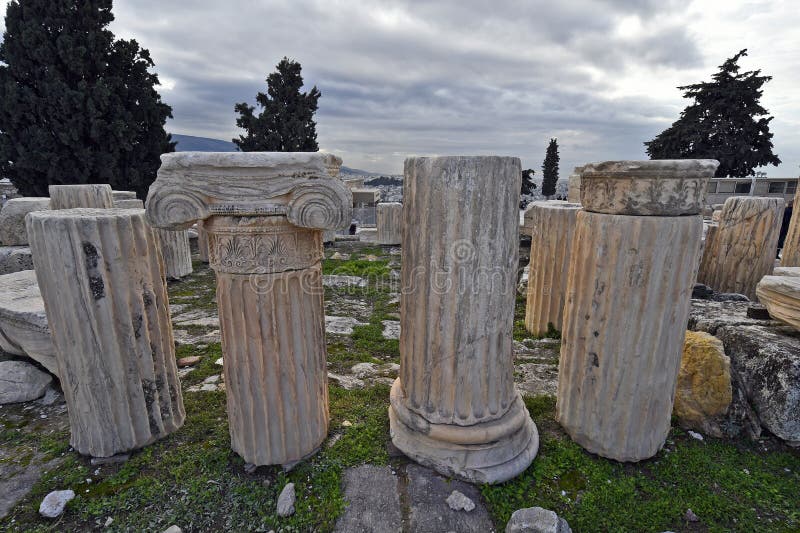 Greece, Athens, Acropolis, Column Editorial Image - Image of history ...