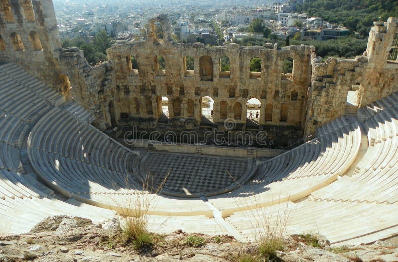 Greece, Athens, Acropolis, View of the Odeon of Herodes Atticus from ...