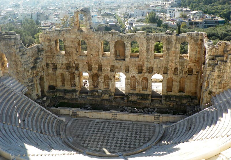 Greece, Athens, Acropolis, View of the Odeon of Herodes Atticus from ...