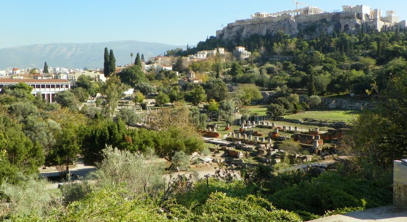 Greece, Athens, Ancient Agora, View of the Acropolis Stock Photo ...