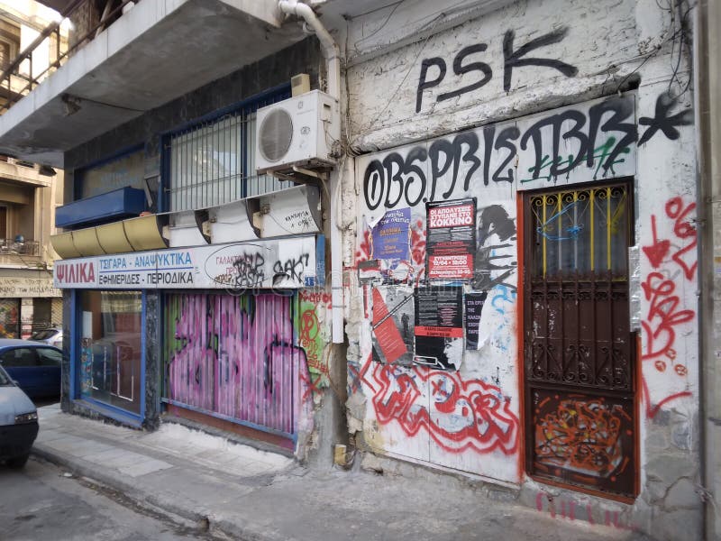 Greece Athens Graffiti Street Art Editorial Stock Image - Image of city ...