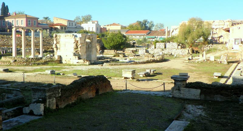Greece, Athens, Hadrian S Library, Ruins of an Ancient Library Stock ...