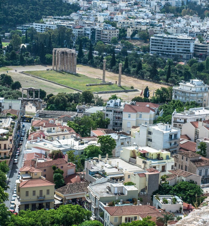 Greece, Athens, Isolated Classical Architecture in Modern Urban Sprawl ...