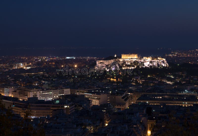 Greece Athens Night Acropolis Stock Image - Image of monastery, heaven ...