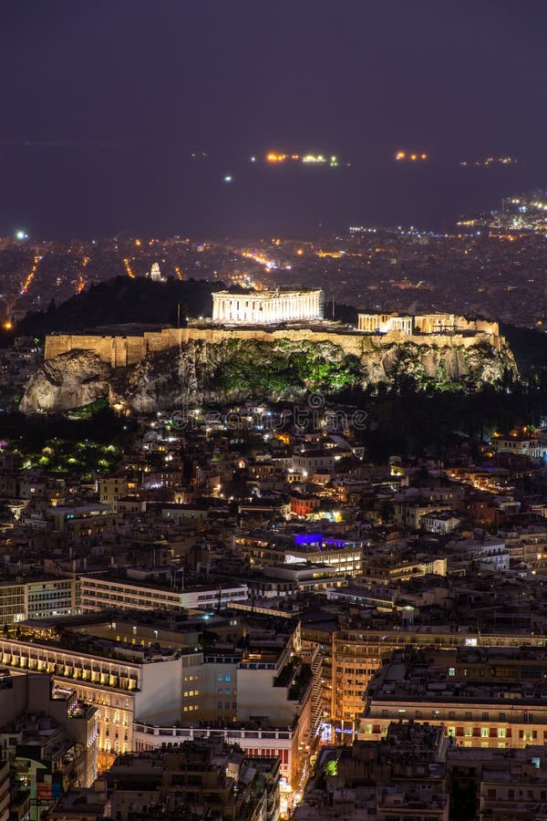 Greece Athens at Night, View of the Temple of the Acropolis Parthenon ...