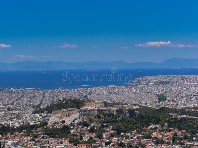 Greece, Athens Urban Area Panoramic View with Acropolis and Saronic ...