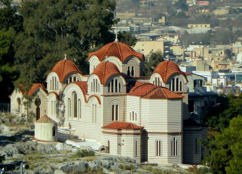 Greece, Athens, View of the Orthodox Temple from the Acropolis Stock ...
