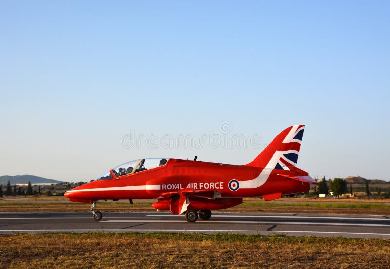 Greece. August 2017: Red Military Fighter Planes Stand on the Runway in ...