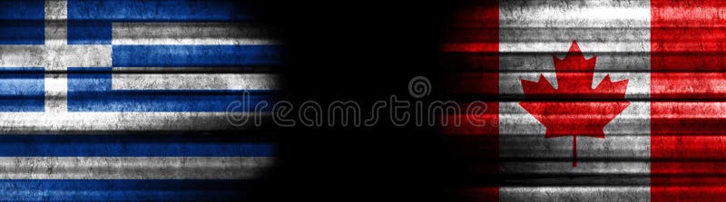 Greece and Canada Flags on Black Stock Photo - Image of match, economy ...