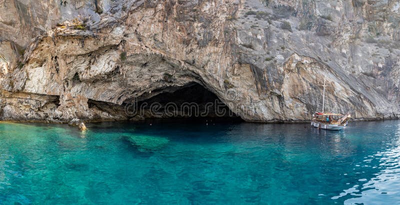 Greece Cave with Clear Blue Water in Mediterana Editorial Image - Image ...