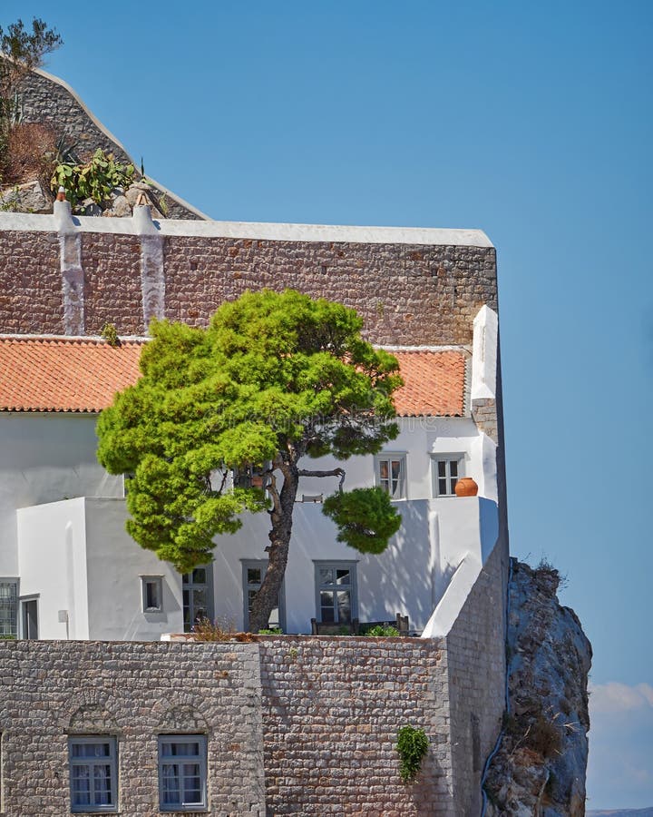 Greece, Cliff House at Hydra Island Stock Photo - Image of tree, view ...