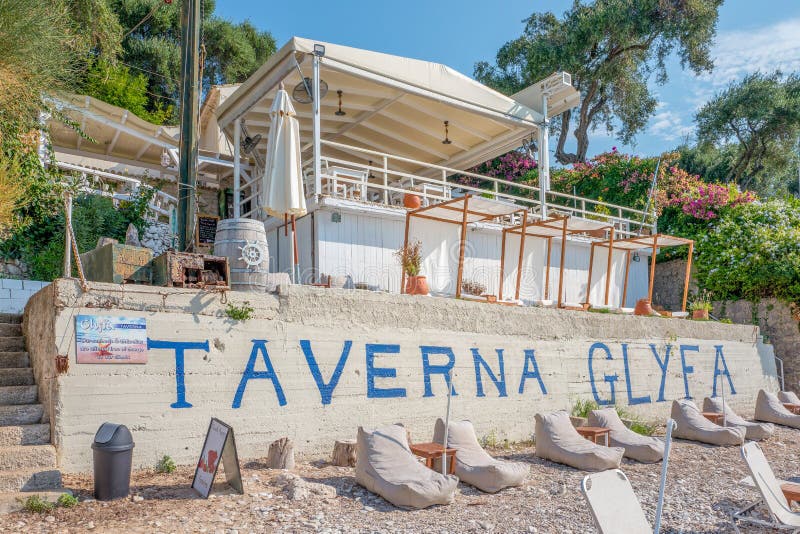 Tavern Glyfa at the Beach at Glyfa on Corfu, Greece Editorial Image ...